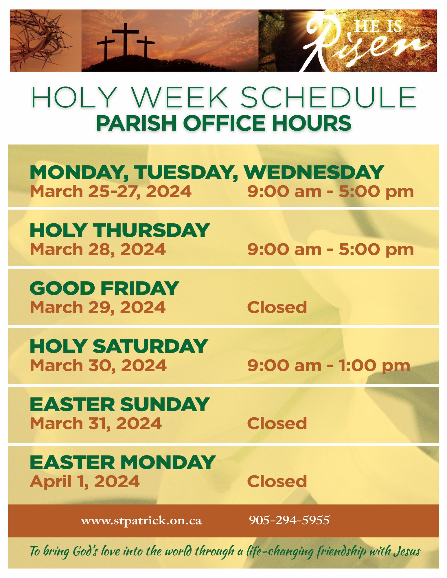Holy Week liturgy Schedule - St Patrick Parish - Markham
